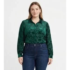 Ultra Pink | Tops | New Ultra Pink Blouse Xl Green Burnout Velvet ...